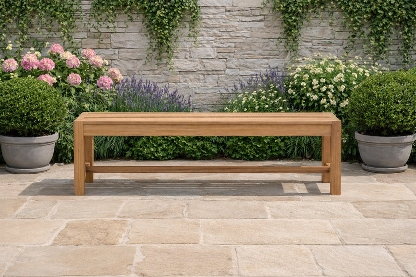 Backless Teak Bench | Cushions Available | 10 Year Guarantee