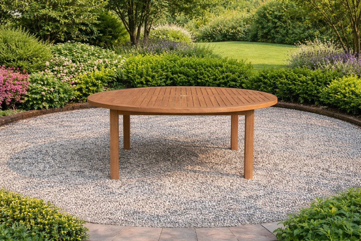 Large Round Teak Dining Table for Outdoor Spaces | Chic Teak